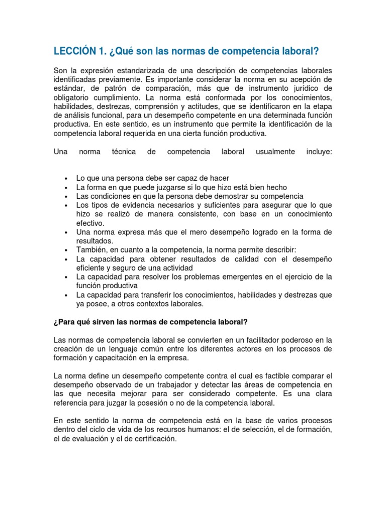 1.normas de Competencia Laboral | PDF