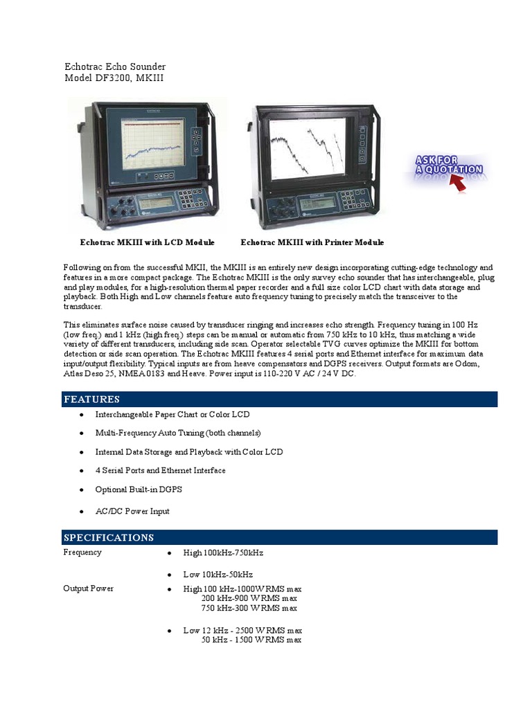 Echotrac Echo Sounder | PDF | Sensor | Electronics