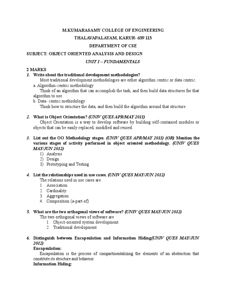 Ooad 2m Pdf Inheritance Object Oriented Programming Class