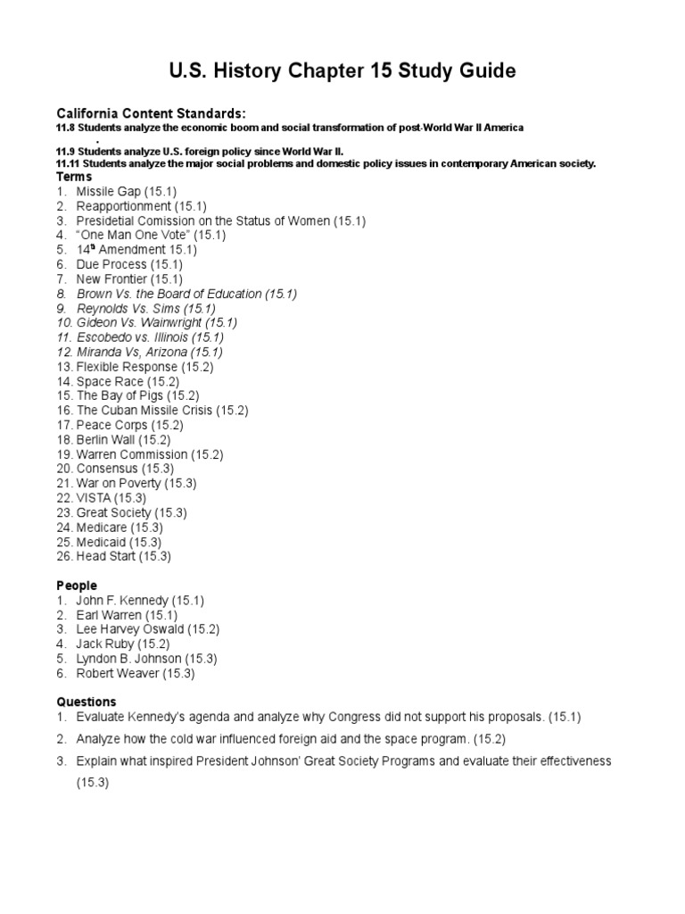 Chapter 15 Study Guide | PDF | Politics