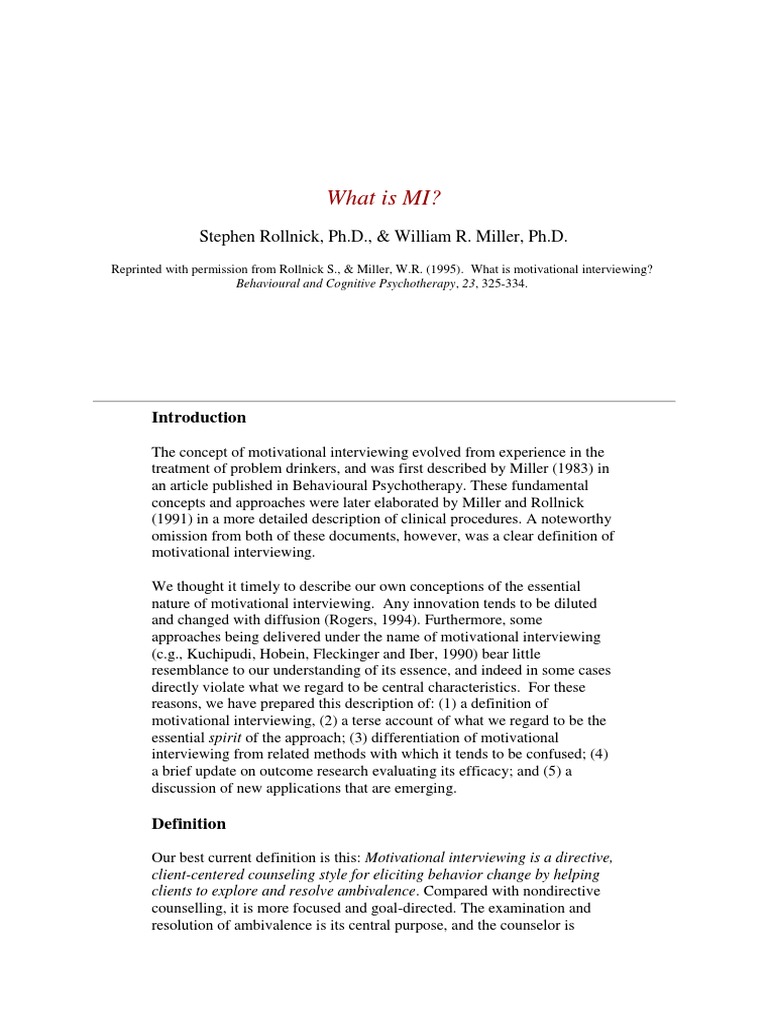 What Is MI | PDF | Psychotherapy | Motivation
