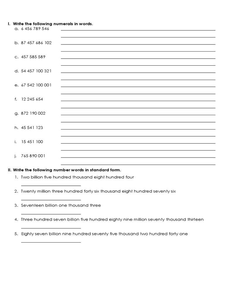 I. Write The Following Numerals in Words | PDF
