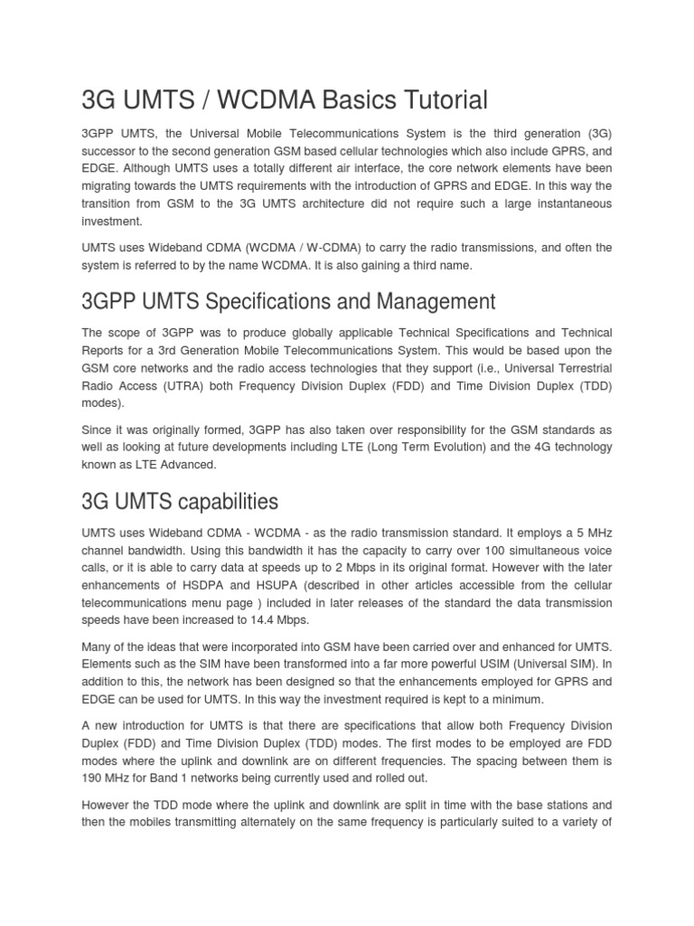 3G UMTS / WCDMA Basics Tutorial: 3GPP UMTS Specifications and ...