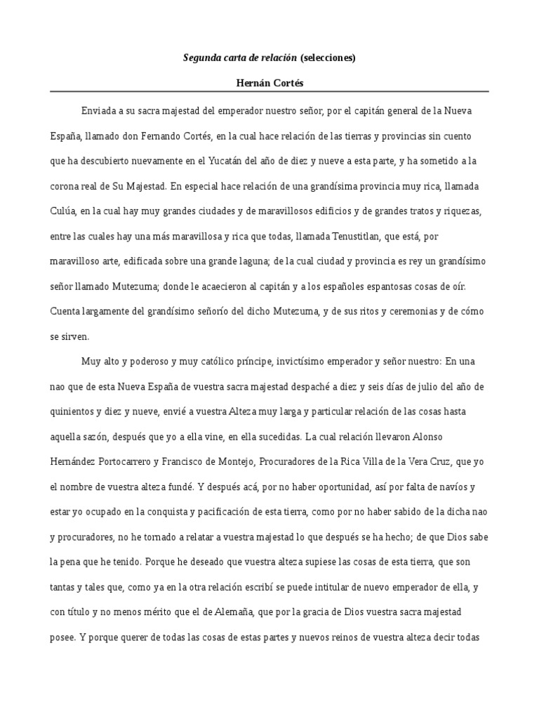 Segunda Carta de Relación - Cortés | PDF | Hernán Cortés | Naturaleza