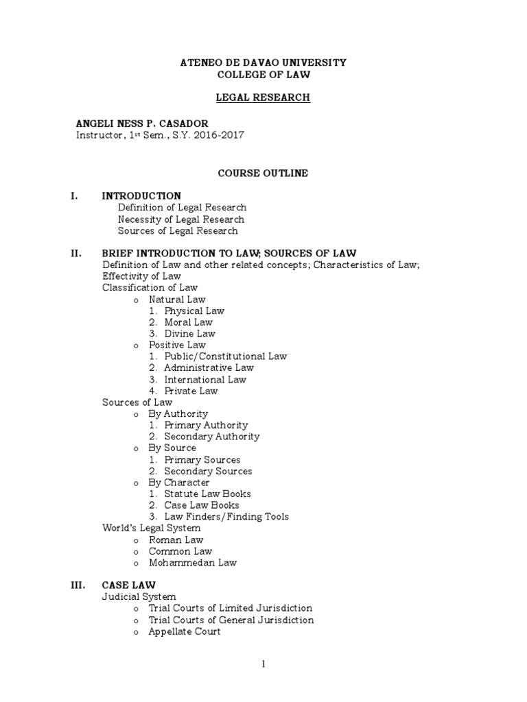 Legal Research Course Outline | PDF | Precedent | Government