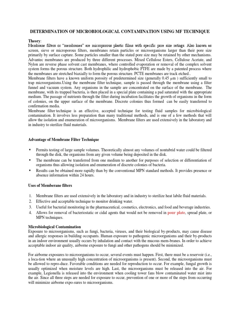 Determining Microbial Contamination in Samples Using the Membrane ...