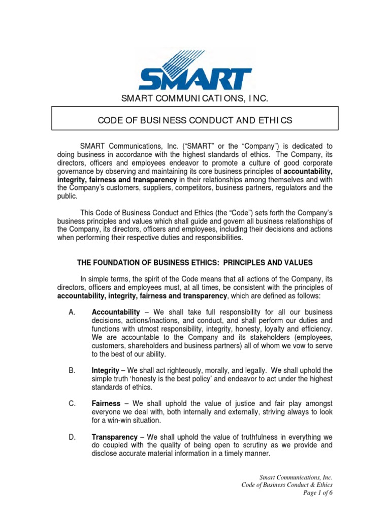 Smart Communications, Inc. Code of Business Conduct and Ethics | PDF ...
