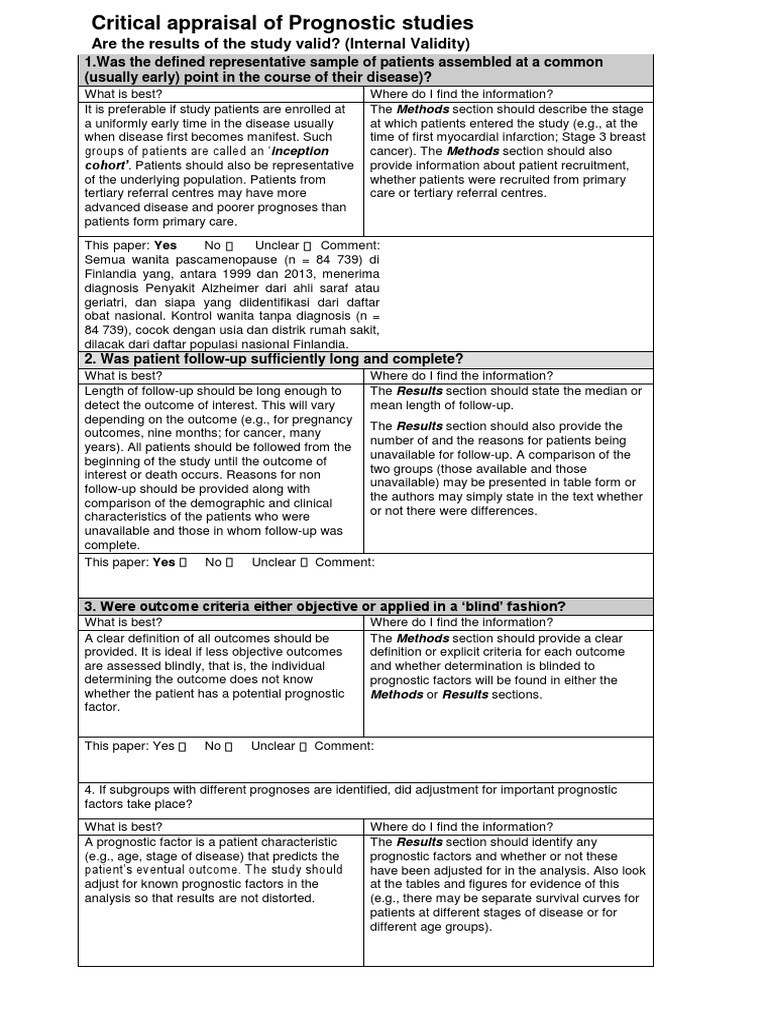 Cebm Prognosis Worksheet | PDF | Prognosis | Evidence Based Medicine