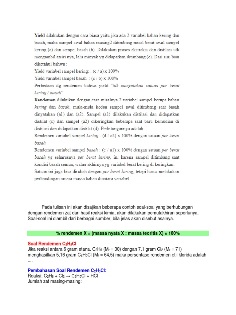 Contoh Soal dan Perhitungan Rendemen | PDF