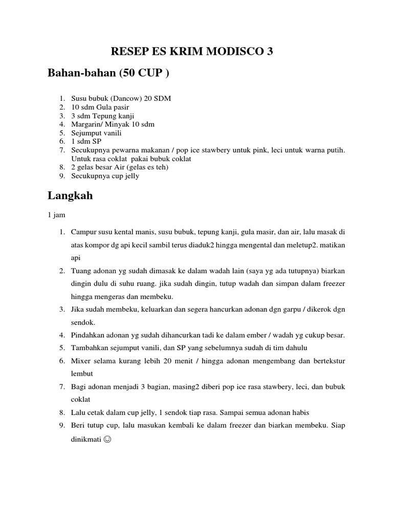 Resep Eskrim Modisco 3 | PDF