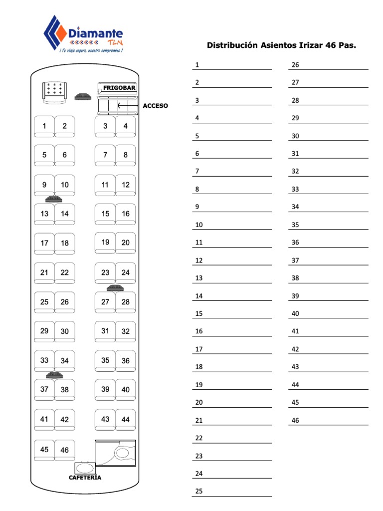Distribucion Asientos Diamantetln Irizar Pdf Deportes Ajedrez