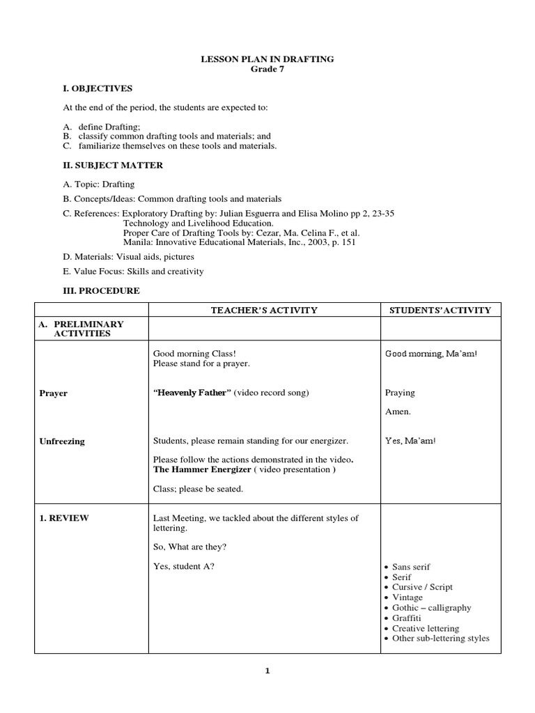 Lecture Method Lesson Plan in Drawing | PDF | Drawing | Technical Drawing