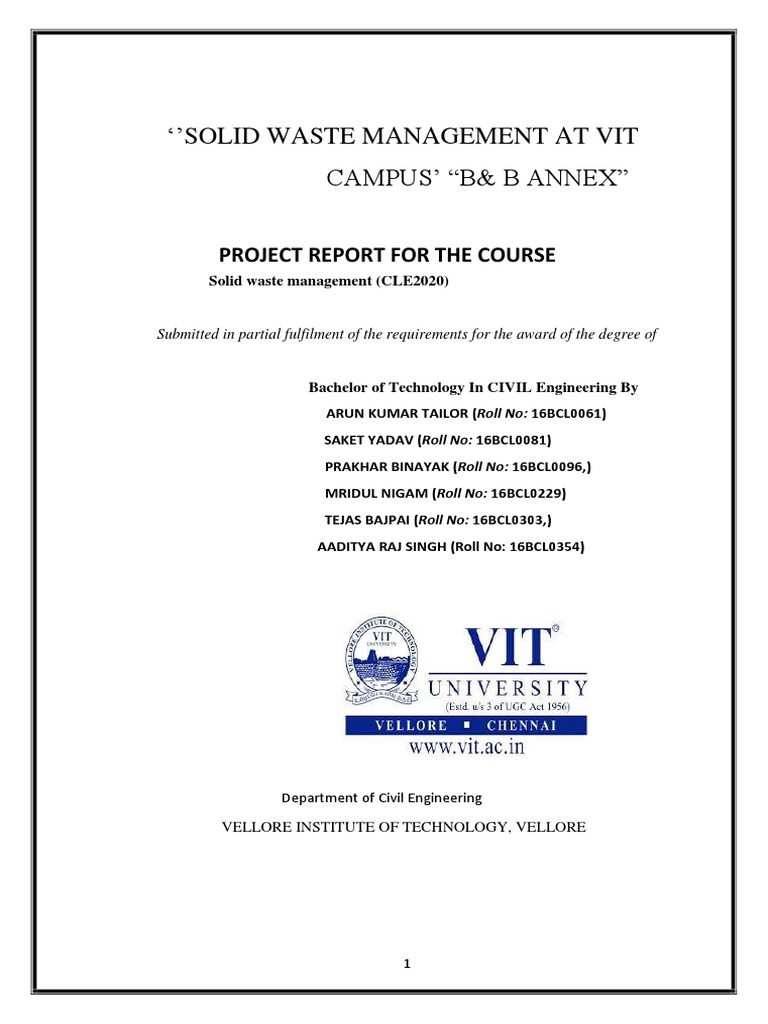 'Solid Waste Management at Vit Campus' "B& B Annex": Project Report For ...