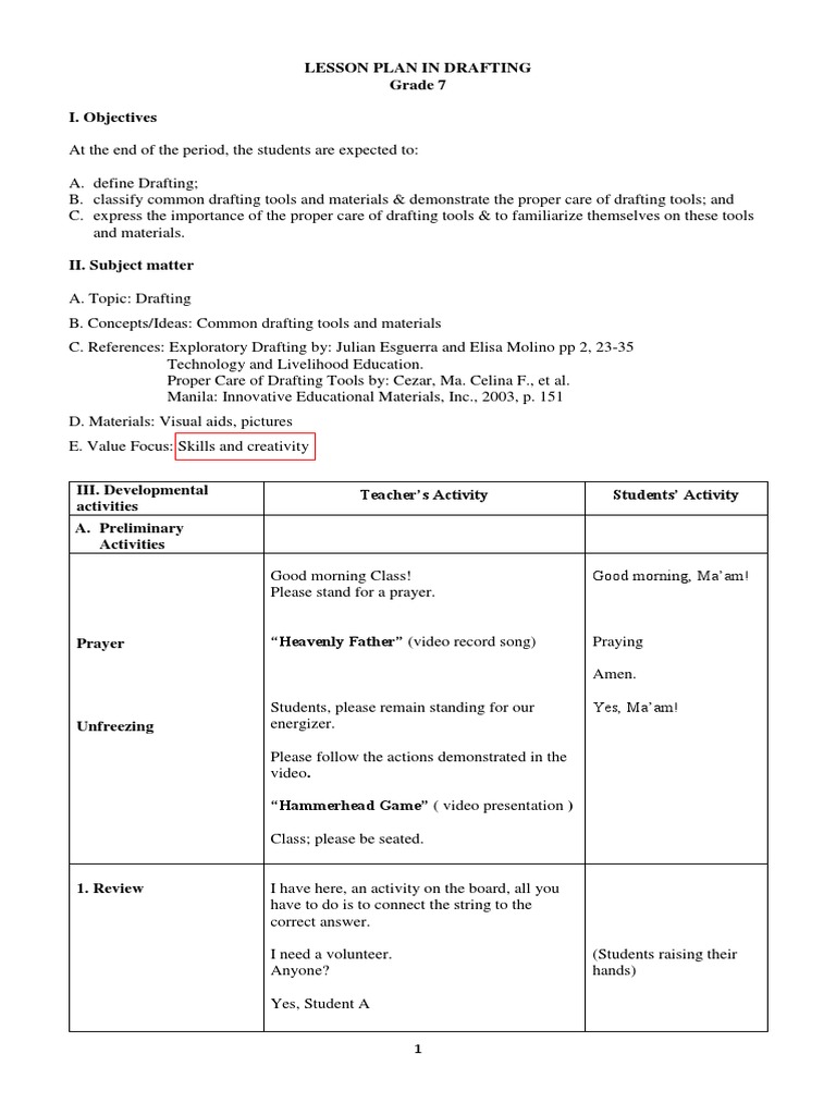 Demonstration Method Lesson Plan in Drawing | PDF | Technical Drawing ...