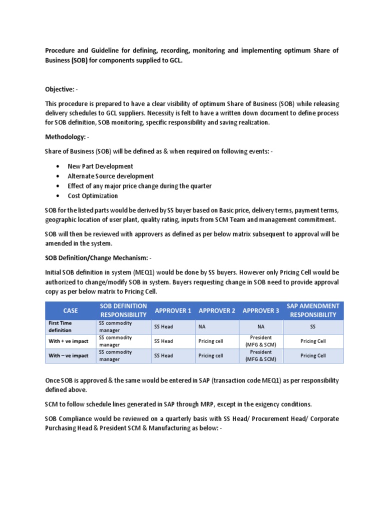 Procedure For SOB | Download Free PDF | Economies | Business