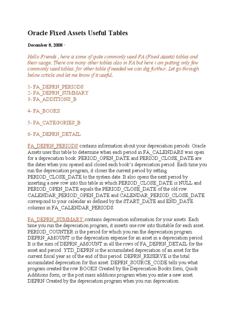 Oracle Fixed Assets Useful | PDF | Depreciation | Debits And Credits