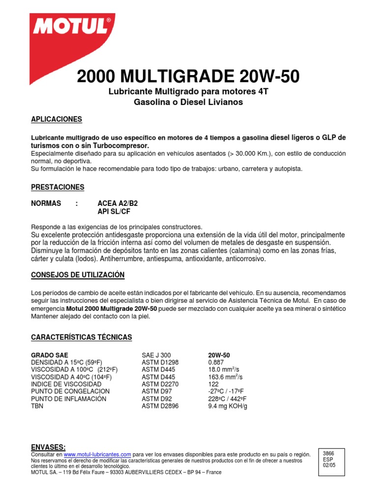 2000 Multigrade 20W50 | PDF | Lubricante | Motor diesel