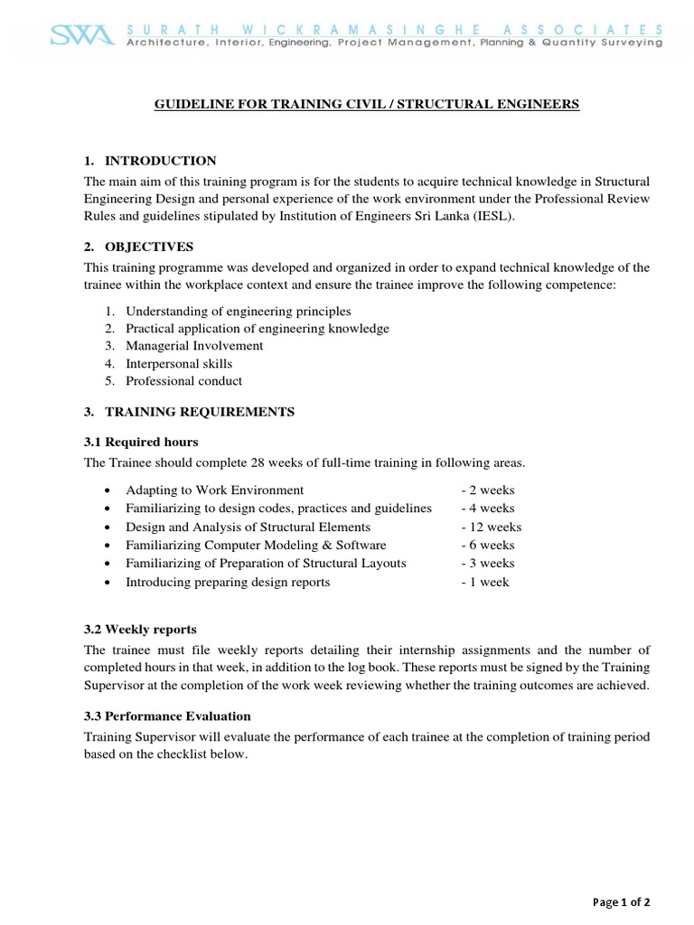 Guideline For Training Civil / Structural Engineers: Page 1 of 2 | PDF | Evaluation | Design