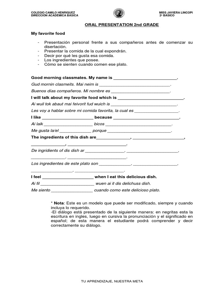 ORAL PRESENTATION 2 2nd GRADE | PDF