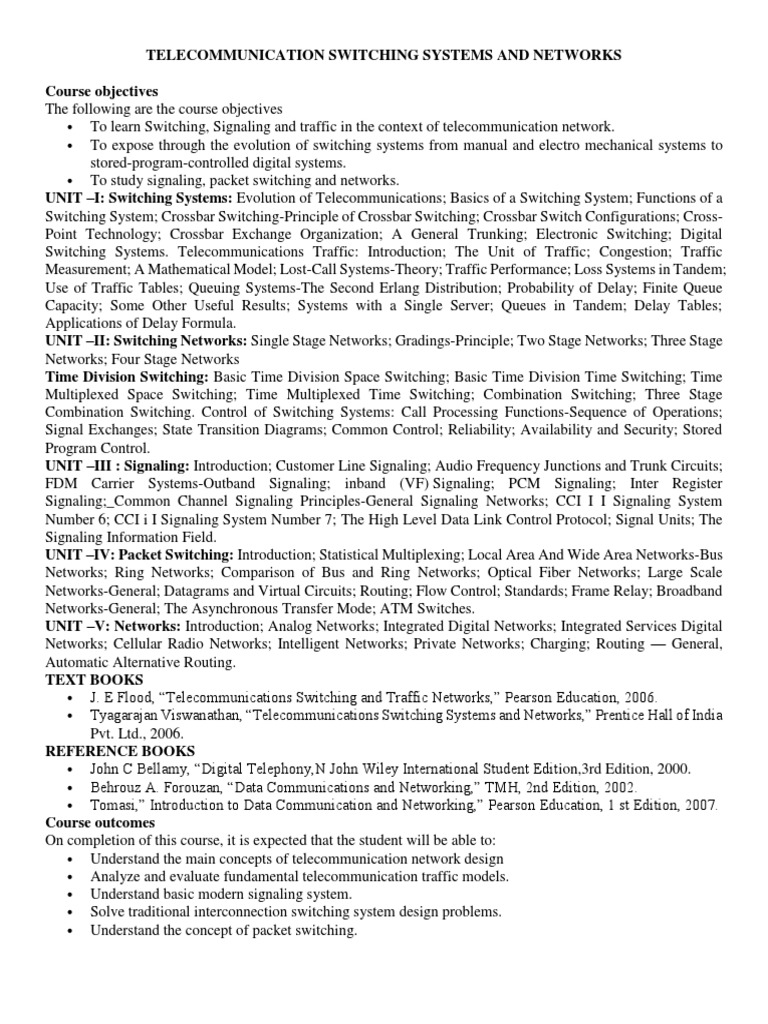 Telecommunication Switching Systems and Networks Lesson Plan | PDF ...