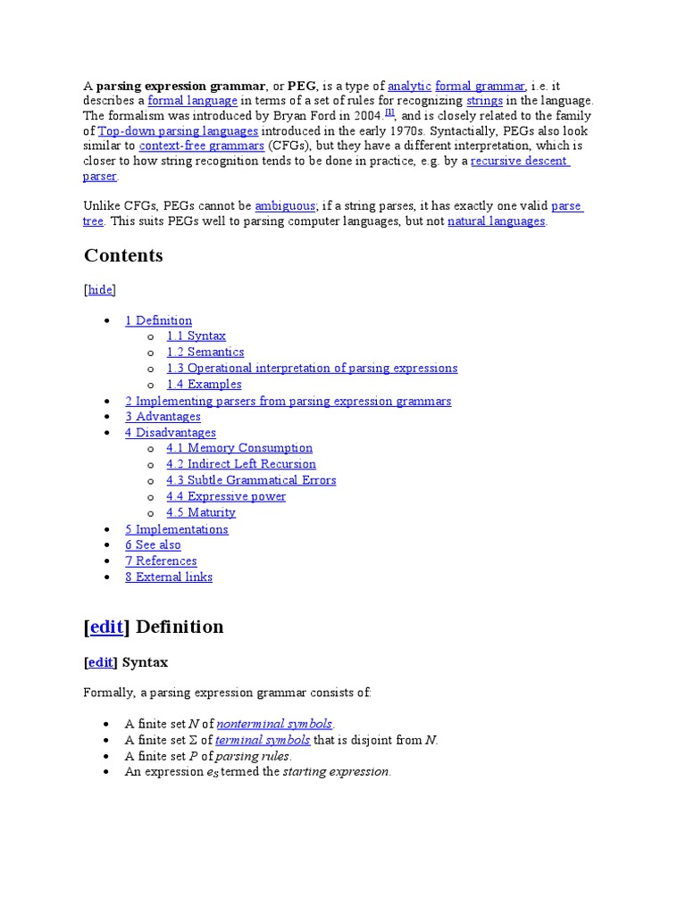 A Parsing Expression Grammar Pdf Parsing Computer Science