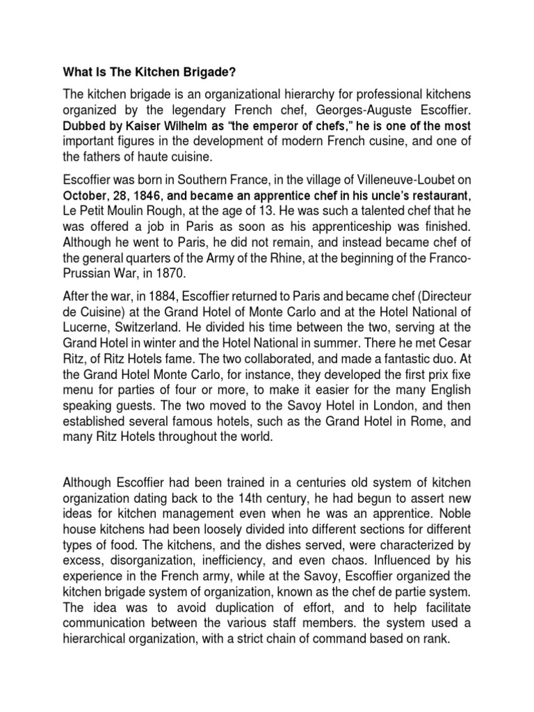 What Is The Kitchen Brigade | PDF | Chef | Home