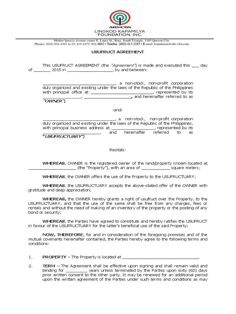 Usufruct Template | Ownership | Politics