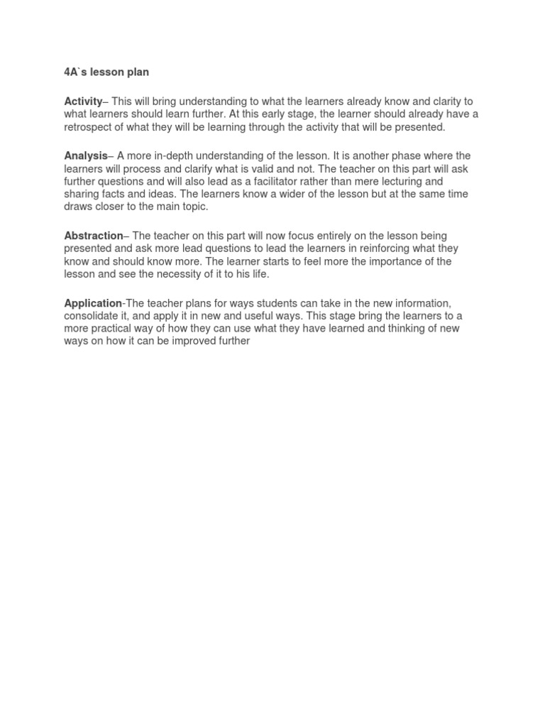 4a's Lesson Plan | PDF