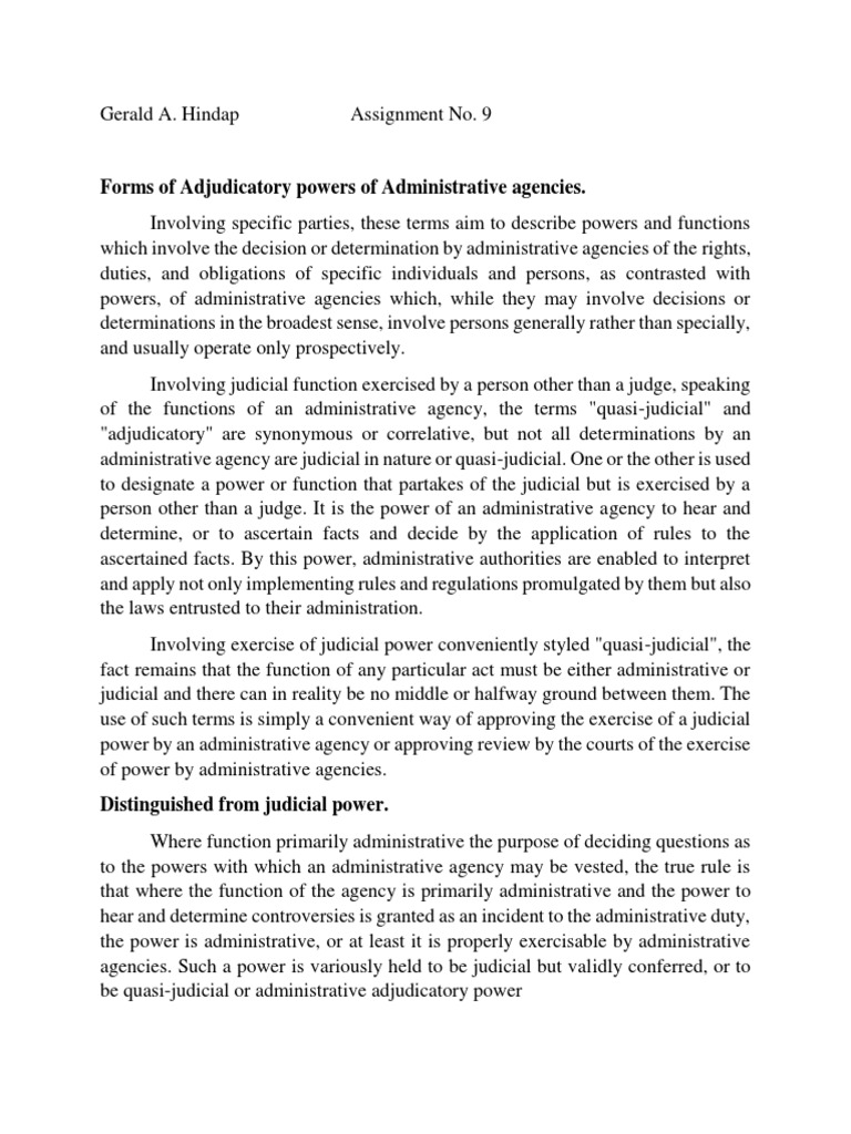 Forms of Adjudicatory Powers of Administrative Agencies | Download Free ...