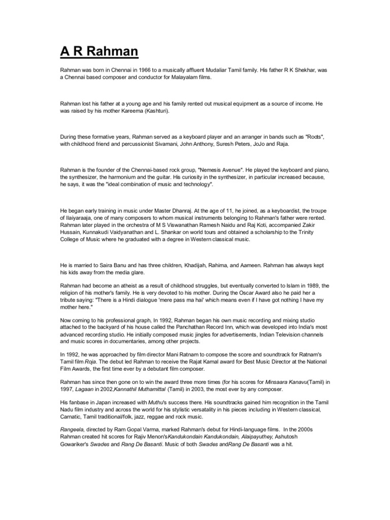 Ar Rahman Research | PDF | Entertainment | Leisure