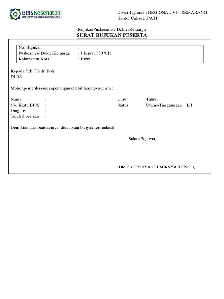 Form Rujukan BPJS Kesehatan Kosongan | PDF