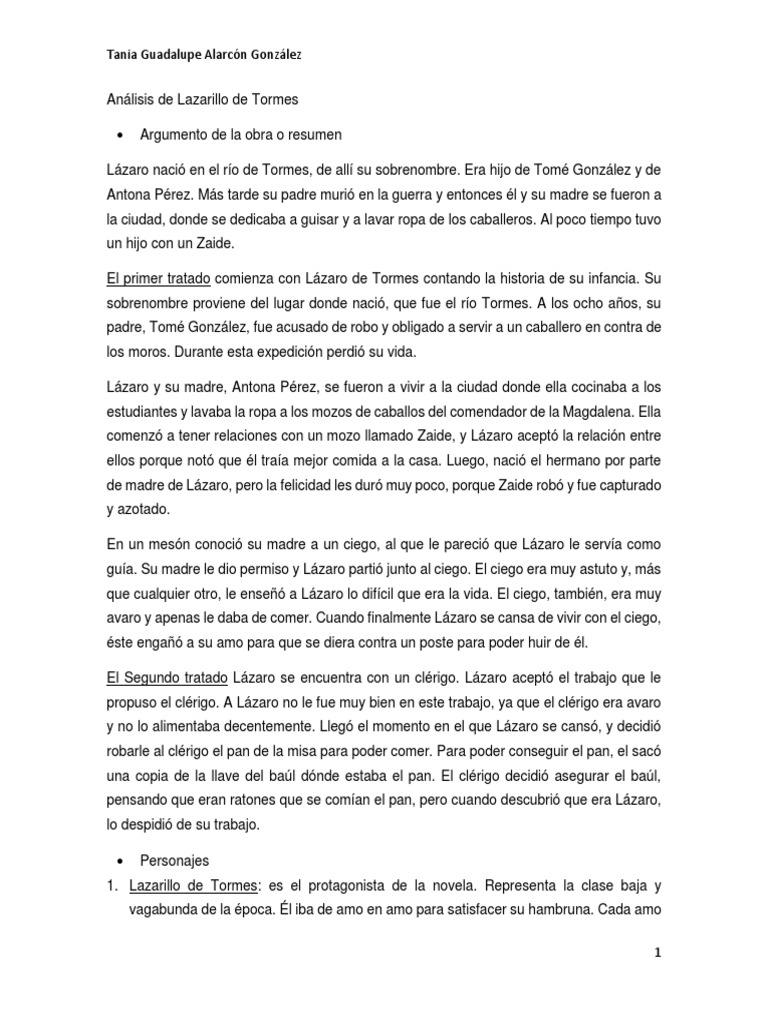 Análisis de Lazarillo de Tormes | PDF | Novelas
