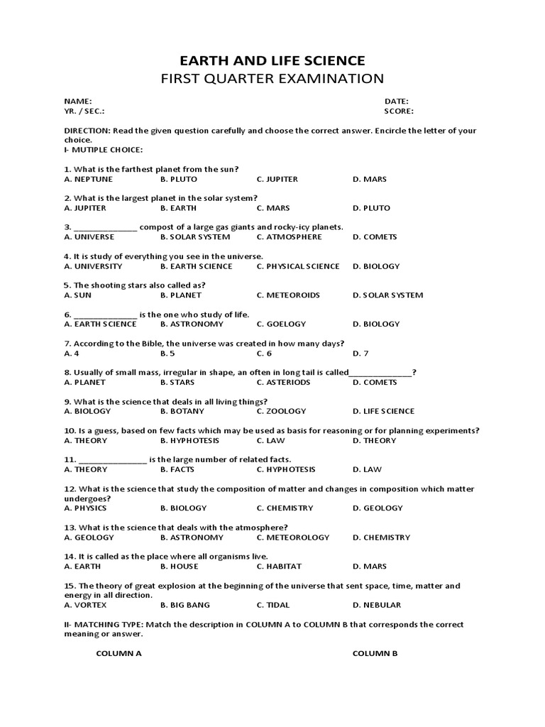 Earth and Life Science | PDF | Solar System | Planets