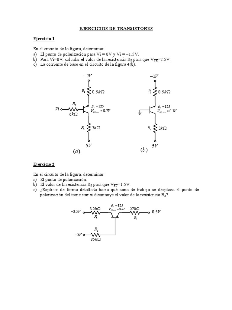 Ejercicios TRansistores 3 Pag | PDF | Resistencia Eléctrica y Conductancia | Transistor