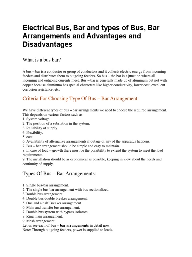 Electrical Bus, Bar and Types of Bus, Bar Arrangements and Advantages ...