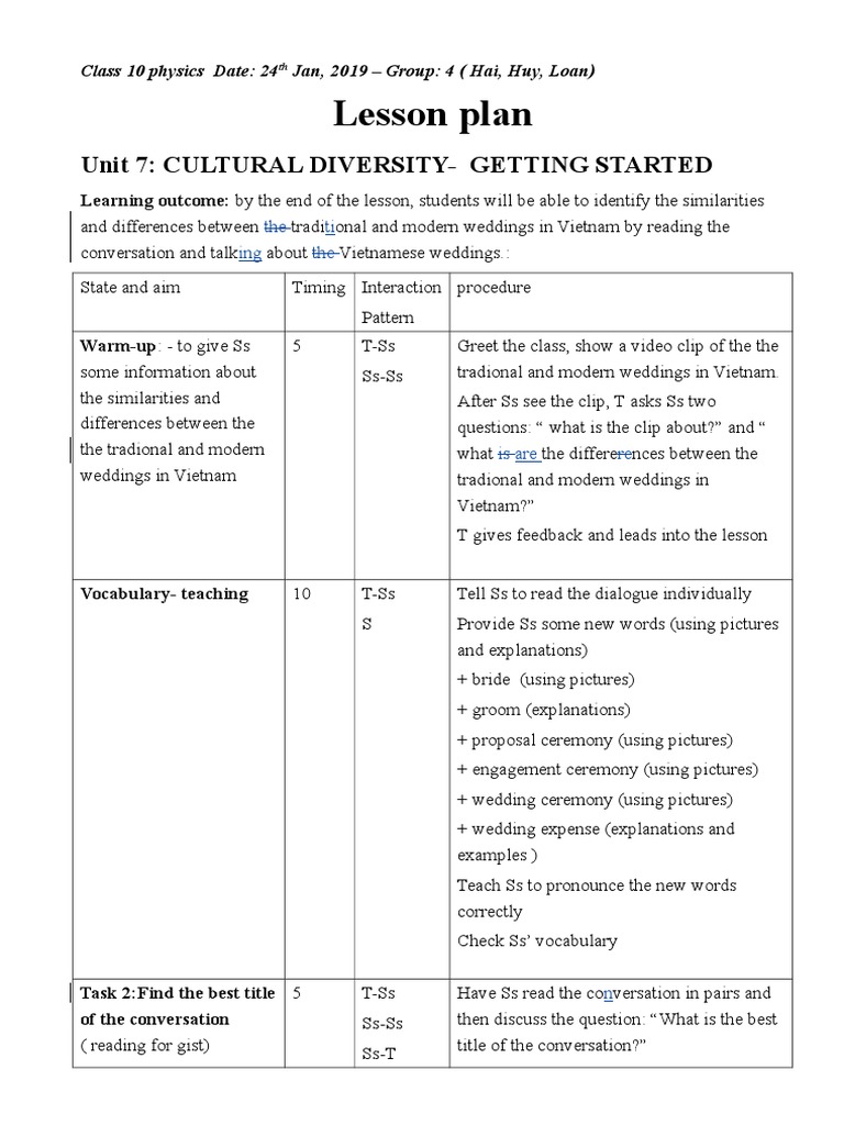 Lesson Plan: Unit 7: Cultural Diversity-Getting Started | PDF | Lesson ...