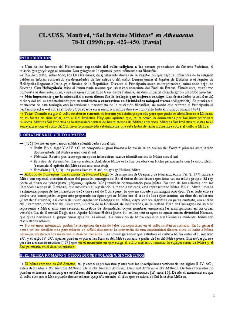 CLAUSS - Sol Invictus Mithras | PDF | imperio Romano | Roma antigua