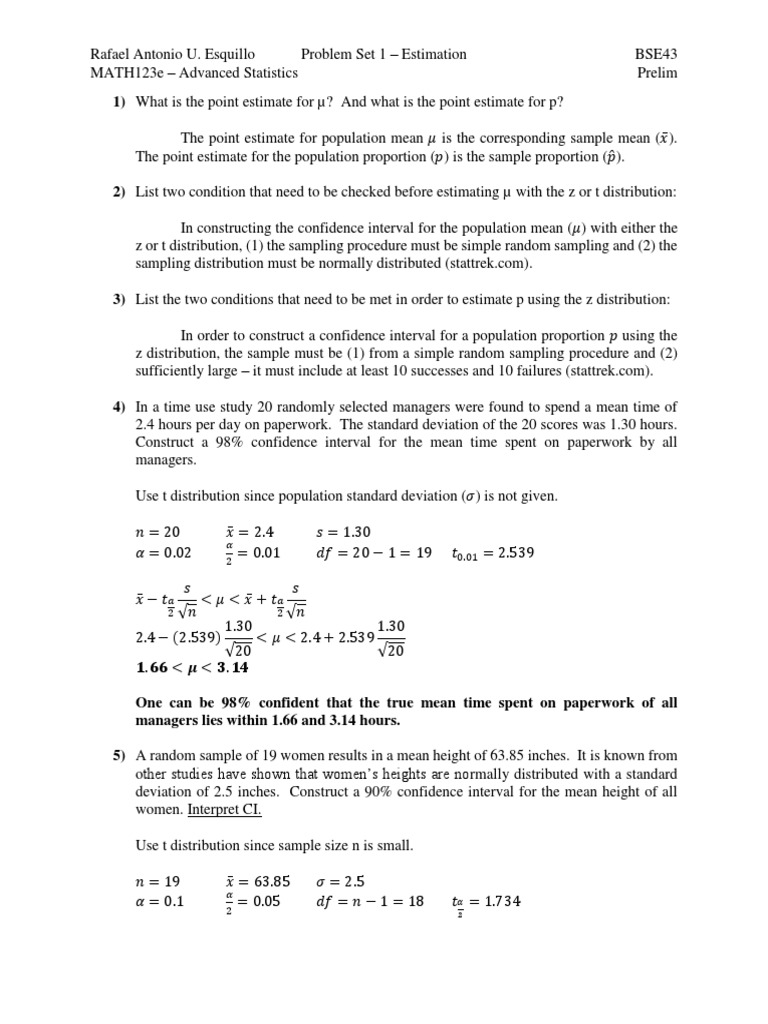 Problem Set 1 | PDF | Confidence Interval | Statistical Theory
