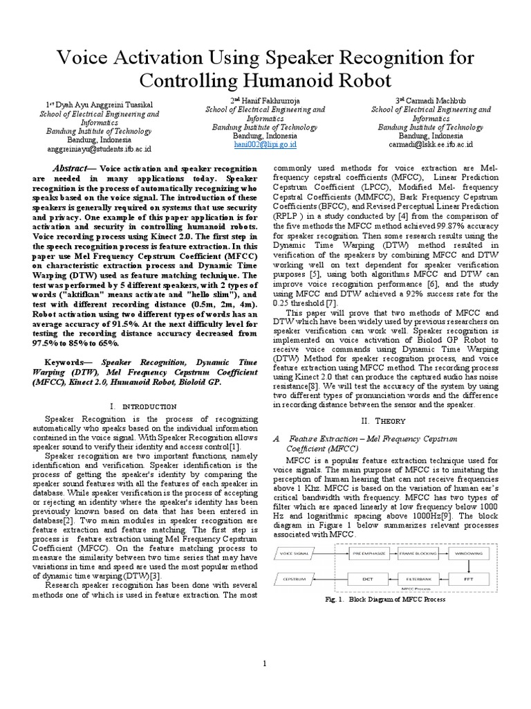 Voice Activation Using Speaker Recognition For Controlling Humanoid