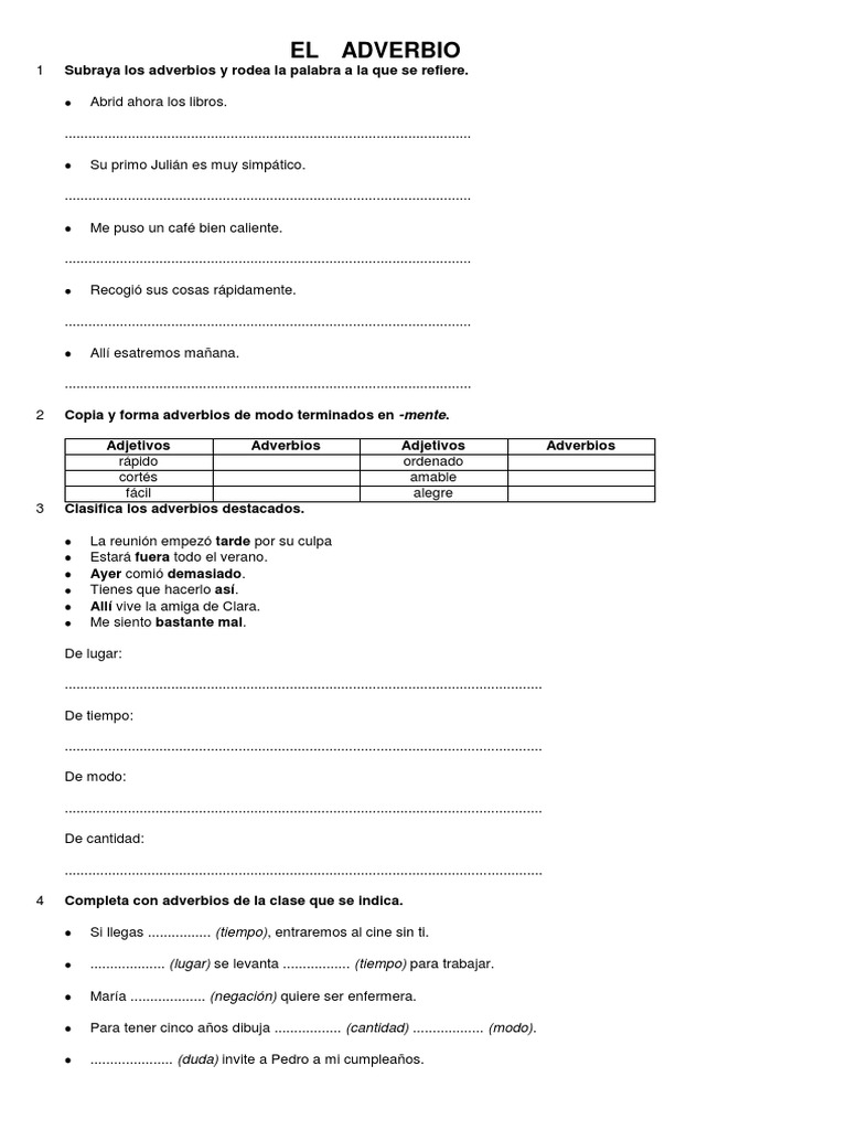 Ejercicios Prácticos sobre Adverbios | PDF | Adverbio | Idiomas