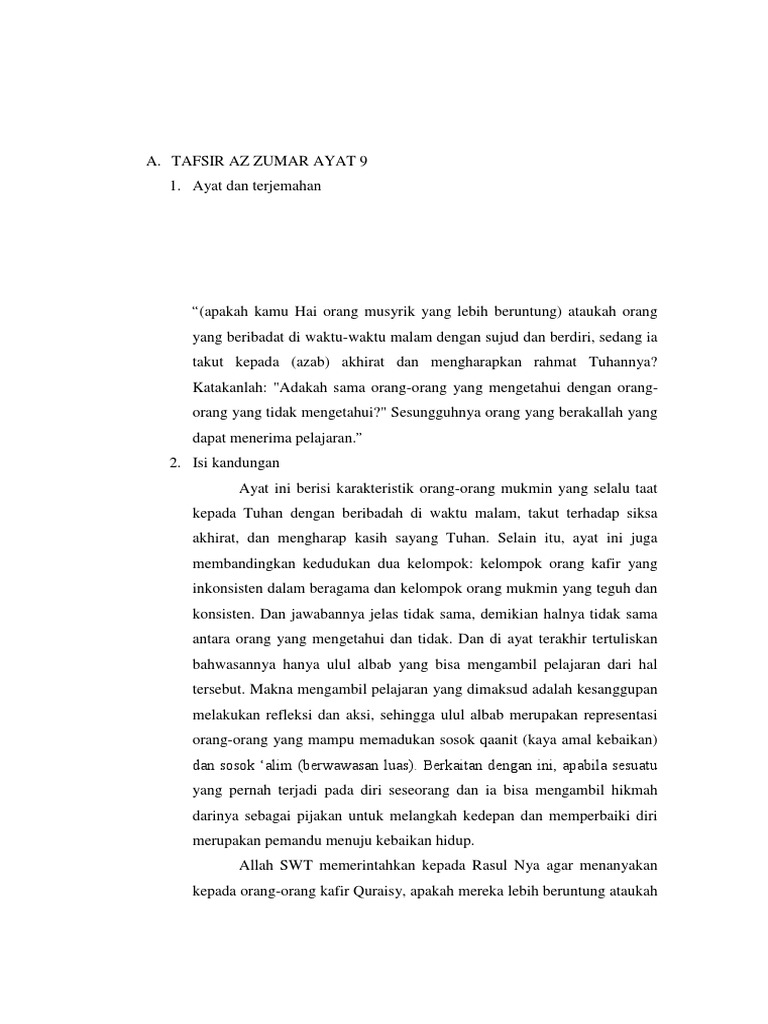 Tafsir dan Makna Surah Az-Zumar Ayat 9 | PDF