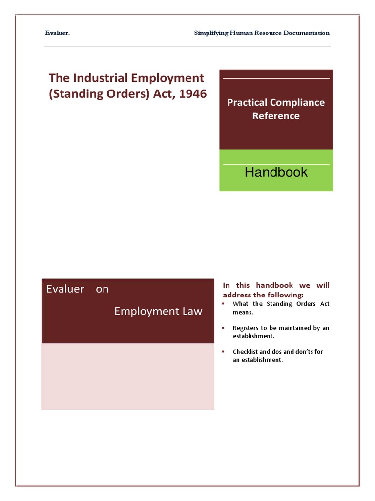 The Industrial Employment (Standing Orders) Act, 1946: Handbook | PDF ...