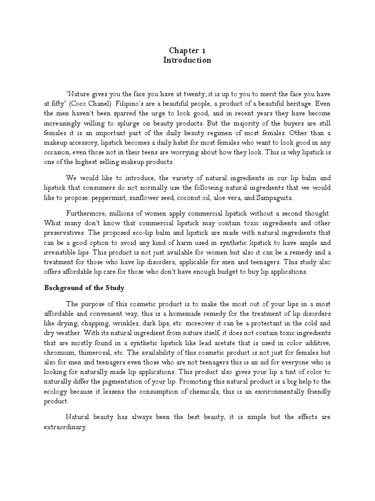 FEASIBILITY STUDY CHAPTER 1.docx | Cosmetics | Wellness