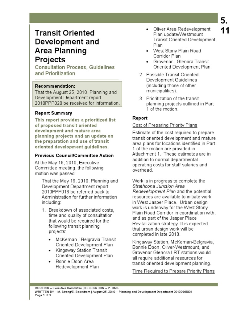 Transit Oriented Development and Area Planning Projects | PDF | Business