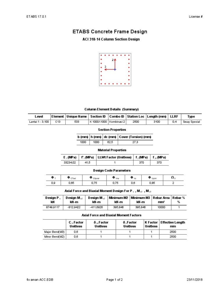 Column Design Summary: Concrete Column Element Details and Capacity ...