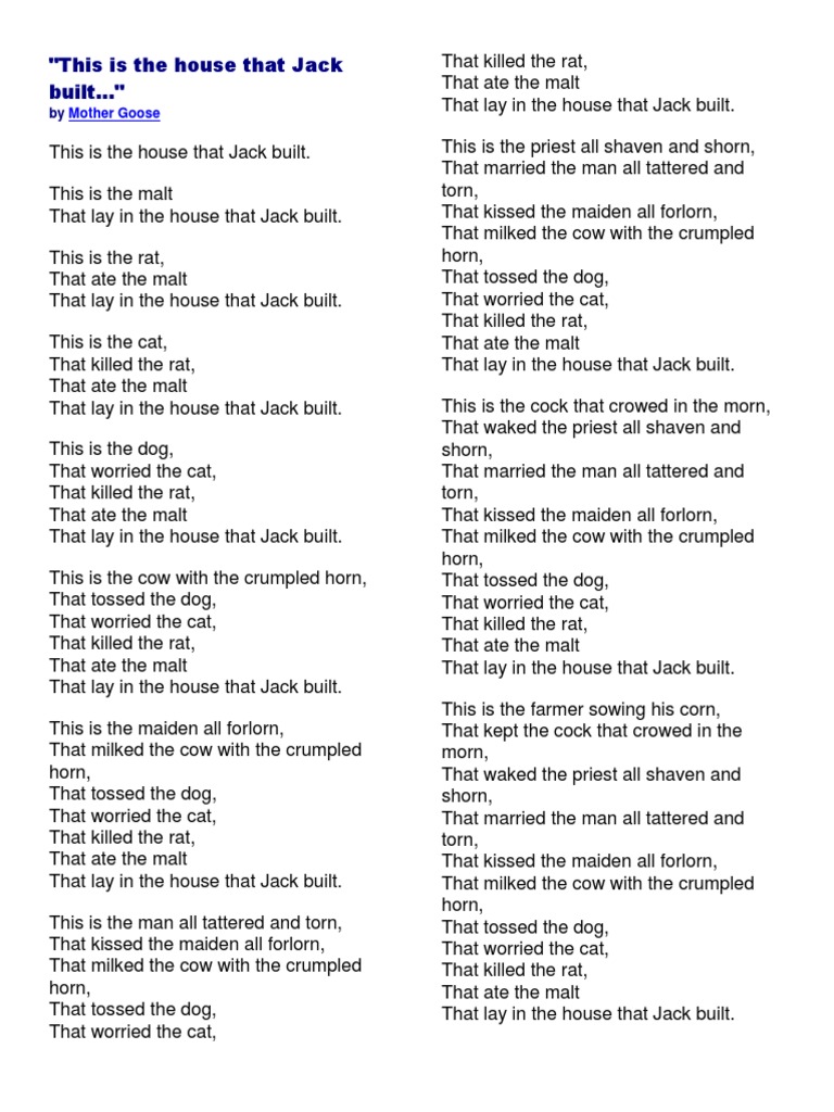 The House That Jack Built Poem | PDF | Folklore | Narrative Poems