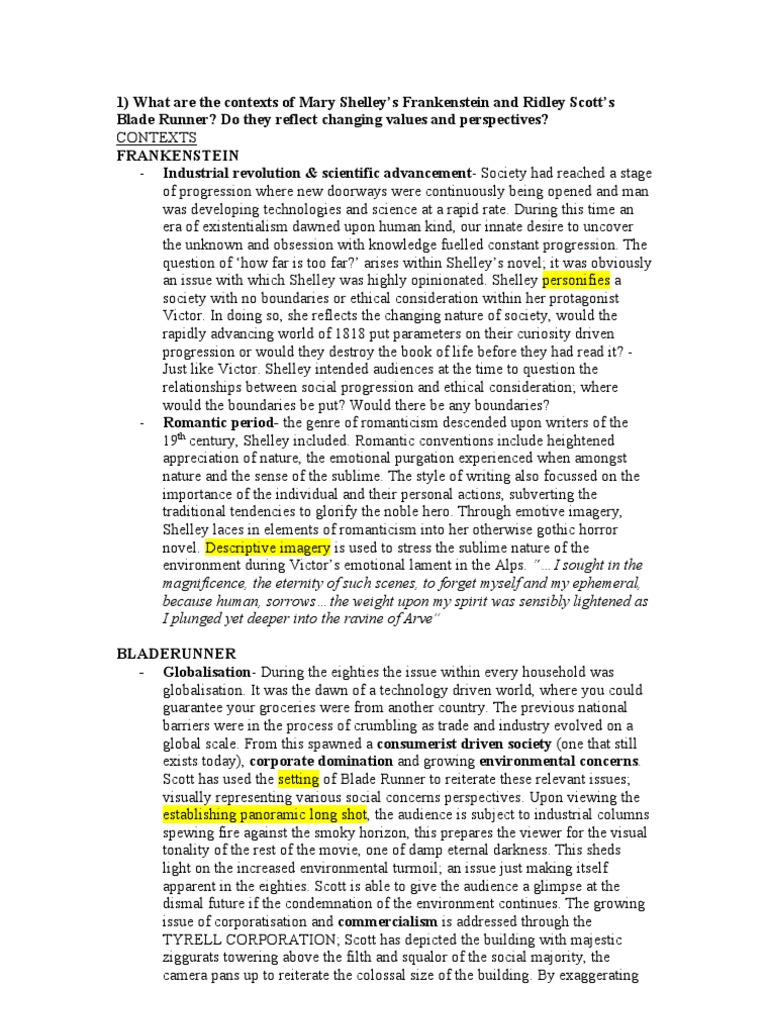 Frankenstein & Blade Runner Contexts | PDF | Frankenstein | Prometheus