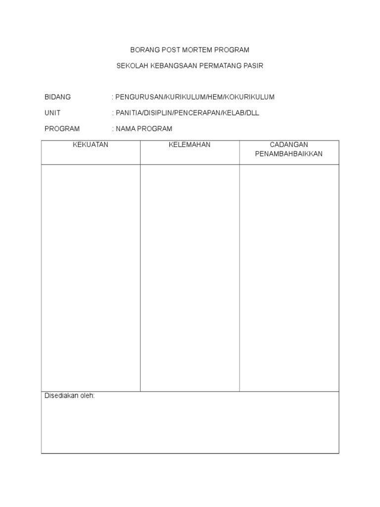 Borang Post Mortem Program | PDF