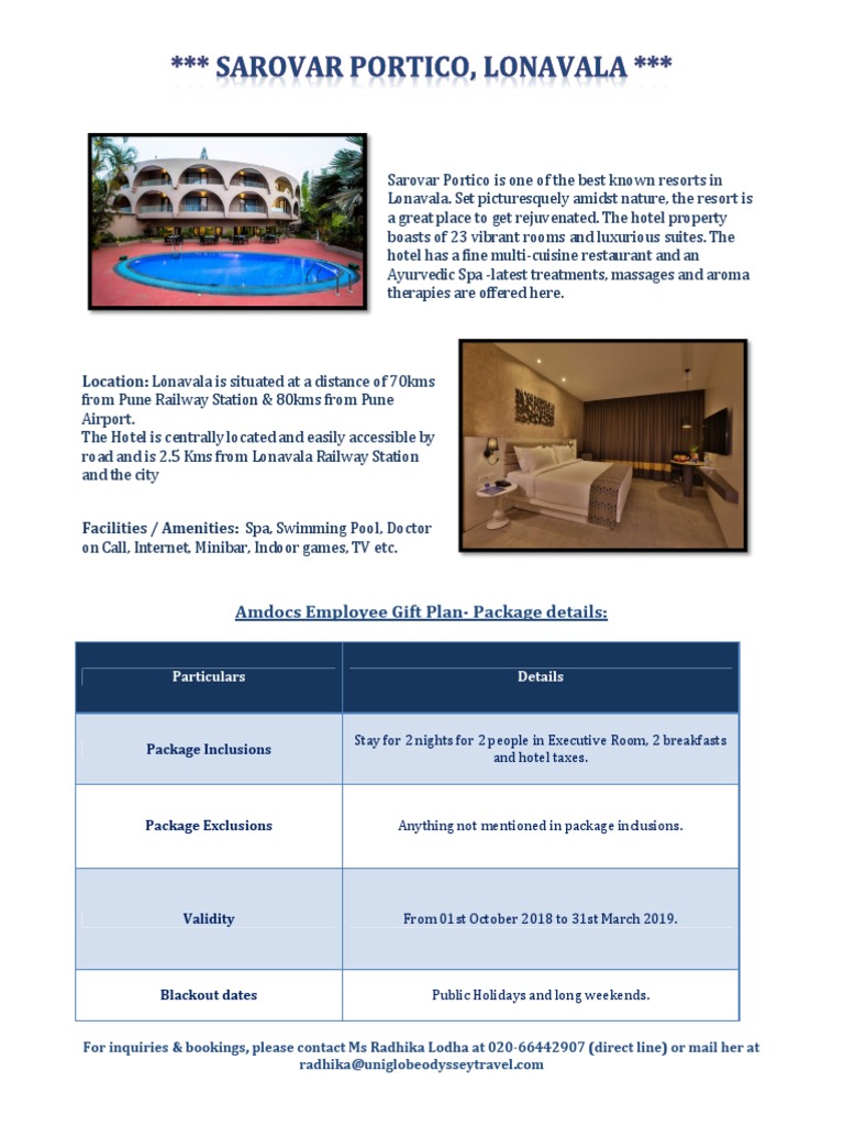 Location: Lonavala Is Situated at A Distance of 70kms: Amdocs Employee Gift Plan-Package Details ...