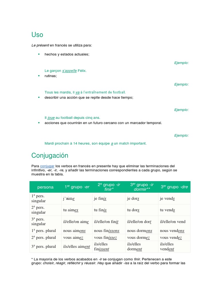 Conjugación del Presente en Francés | PDF | Verbo | Conjugación gramatical